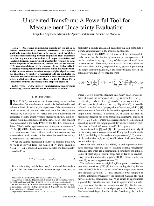 (PDF) Unscented Transform: A Powerful Tool for Measurement Uncertainty Evaluation
