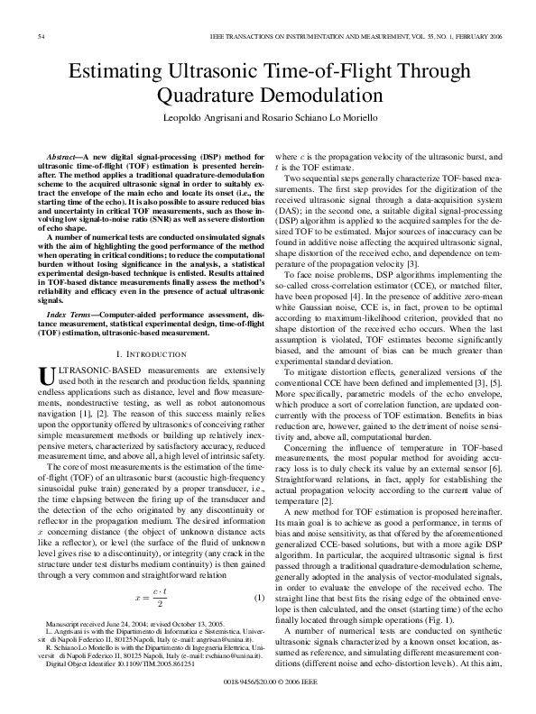 (PDF) Estimating ultrasonic time-of-flight through quadrature demodulation
