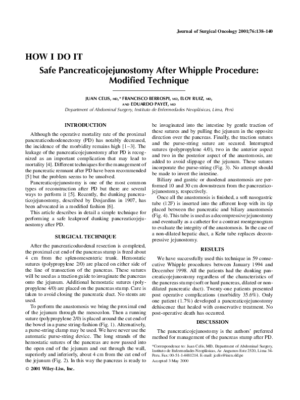 (PDF) Safe pancreaticojejunostomy after Whipple procedure: Modified ...