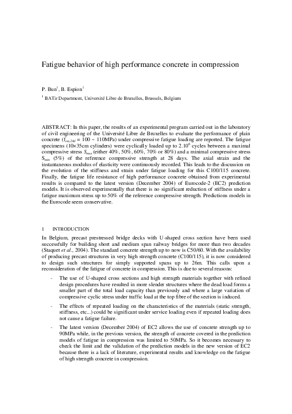 (PDF) Fatigue behavior of high performance concrete in compression