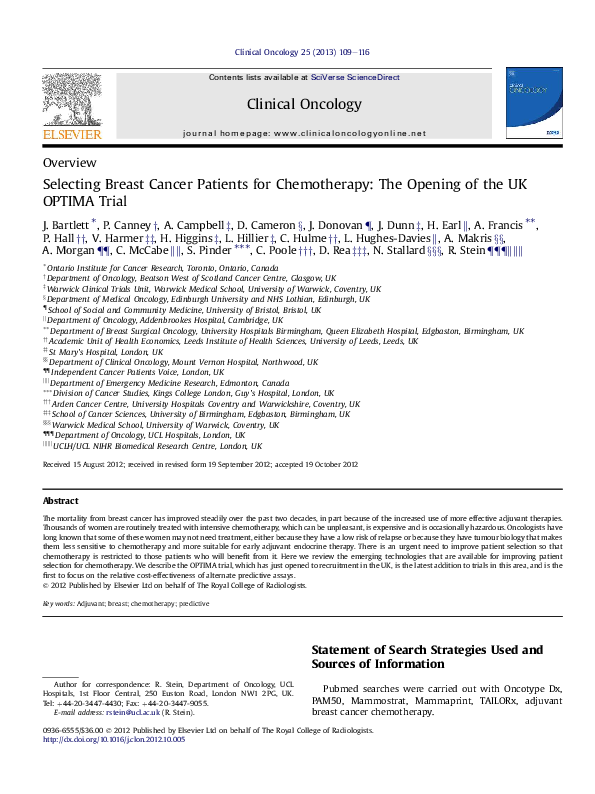 (PDF) Selecting Breast Cancer Patients for Chemotherapy: The Opening of ...