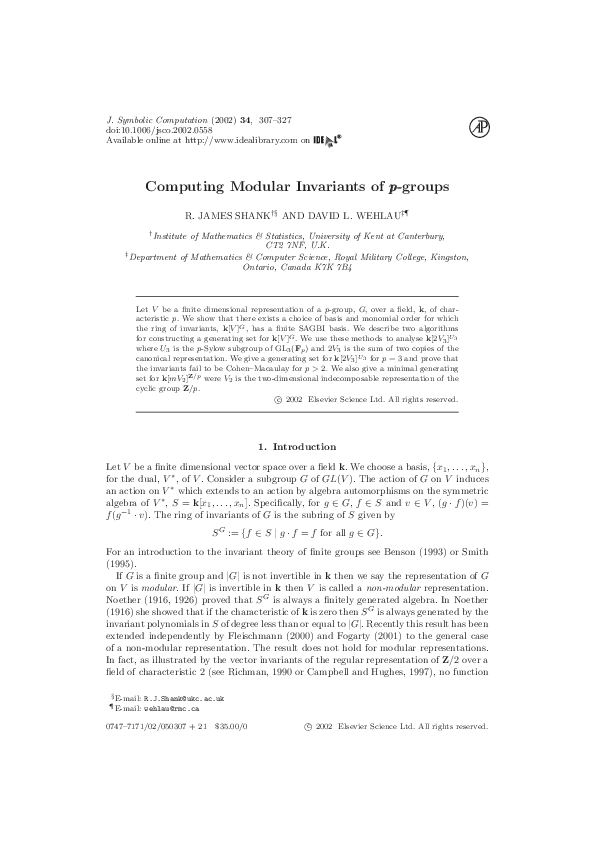 (PDF) Computing Modular Invariants of p-groups