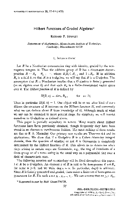 (PDF) Hilbert functions of graded algebras