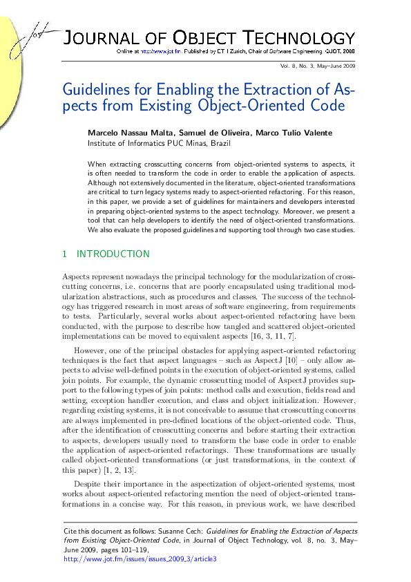Pdf Guidelines For Enabling The Extraction Of Aspects From Existing