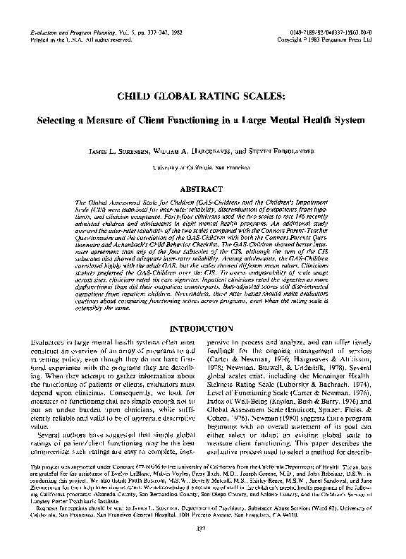 (PDF) Child global rating scales: Selecting a measure of client ...