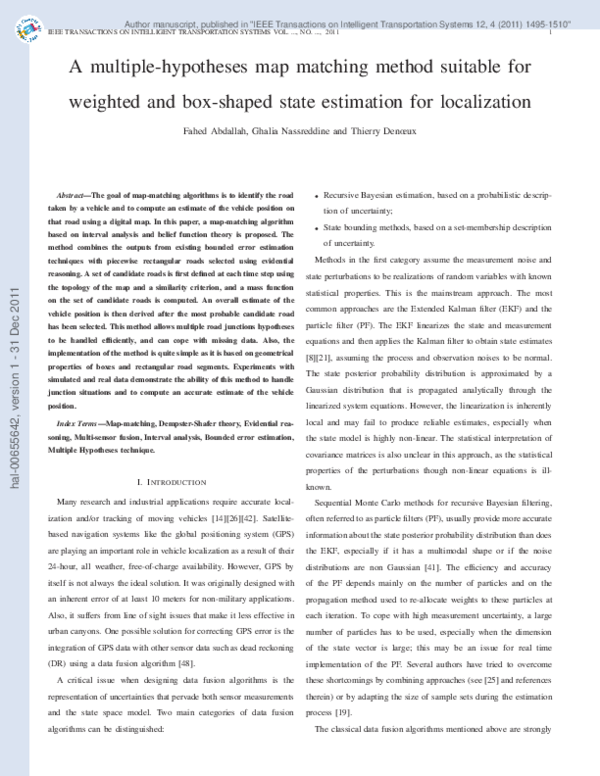 Pdf A Multiple Hypothesis Map Matching Method Suitable For Weighted