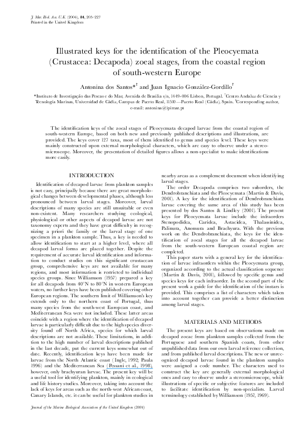 (PDF) Illustrated keys for the identification of the Pleocyemata ...