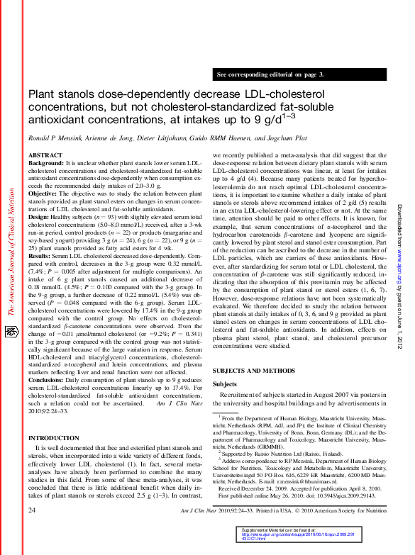 (PDF) Plant stanols dose-dependently decrease LDL-cholesterol ...