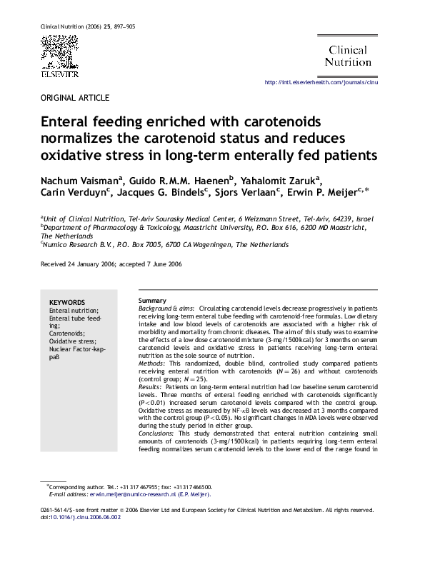 (PDF) Enteral feeding enriched with carotenoids normalizes the carotenoid status and reduces ...