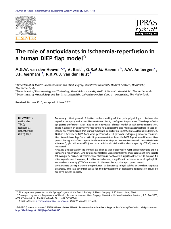 (PDF) The role of antioxidants in ischaemia-reperfusion in a human DIEP ...