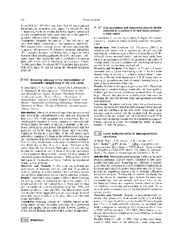 (PDF) P.107 Oral squamous cell carcinoma around dental implants in a patient with oral lichen ...