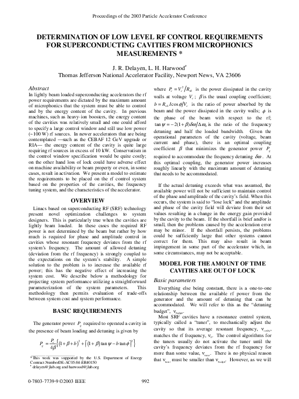 (PDF) Determination of low level RF control requirements for ...