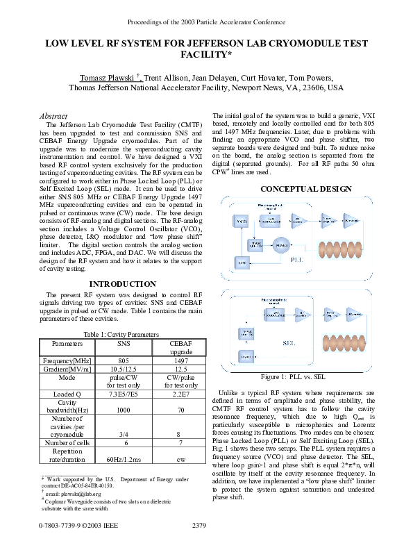 (PDF) Low level RF system for Jefferson lab cryomodule test facility