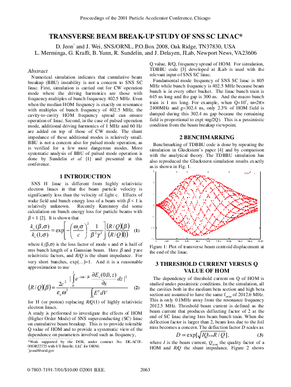 (PDF) Transverse beam break-up study of SNS SC linac