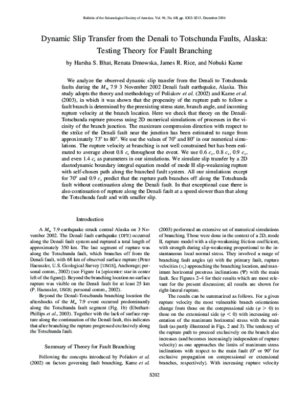 (PDF) Dynamic Slip Transfer from the Denali to Totschunda Faults ...