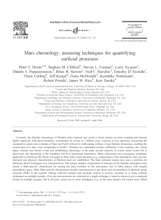 (PDF) Mars chronology: assessing techniques for quantifying surficial ...