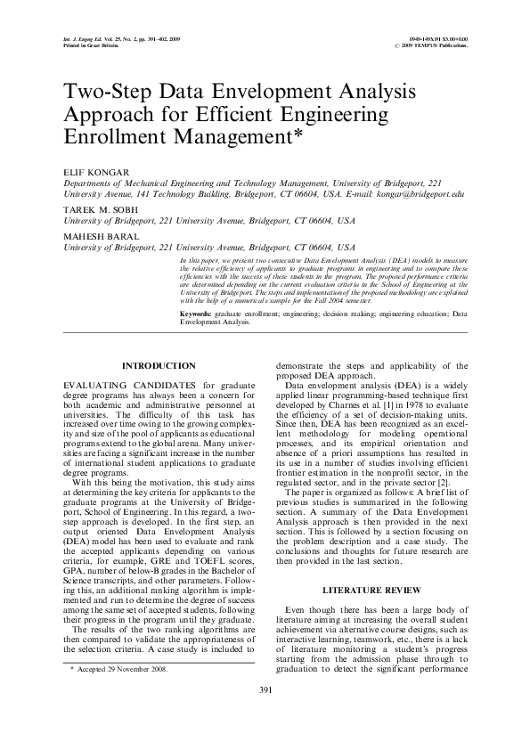 (PDF) Two-Step Data Envelopment Analysis Approach for Efficient ...