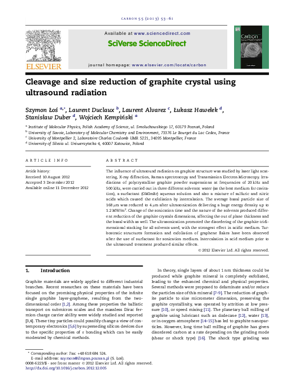 (PDF) Cleavage and size reduction of graphite crystal using ultrasound ...
