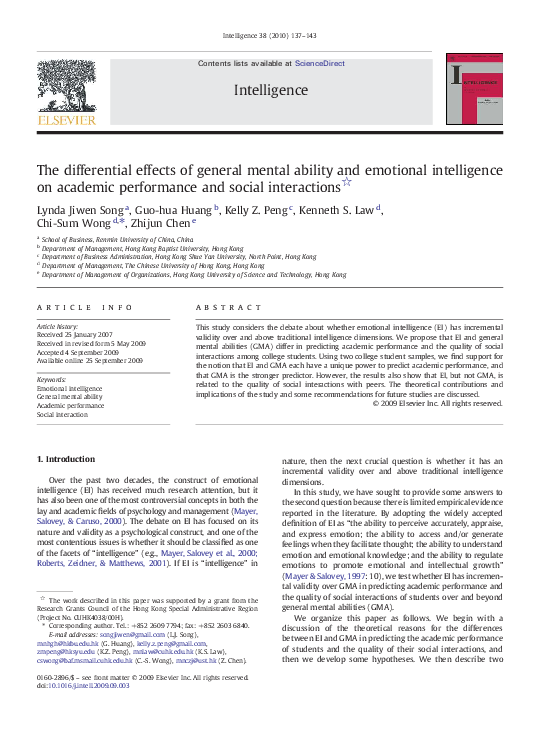 (PDF) The differential effects of general mental ability and emotional intelligence on academic ...