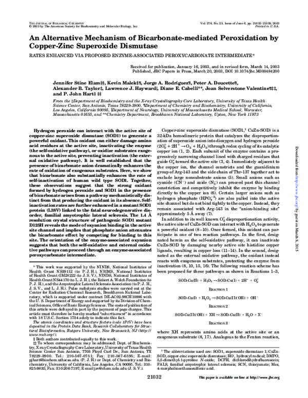 (PDF) An Alternative Mechanism of Bicarbonate-mediated Peroxidation by ...