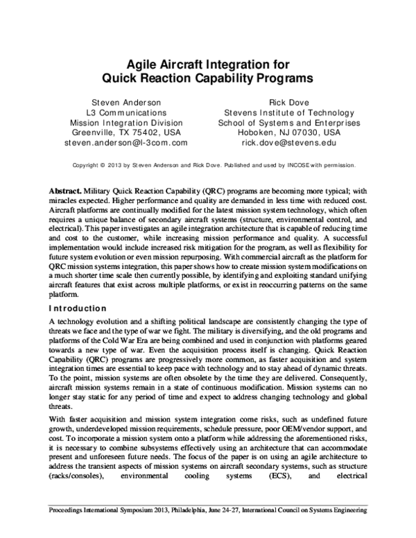 (PDF) Agile Aircraft Integration for Quick Reaction Capability Programs