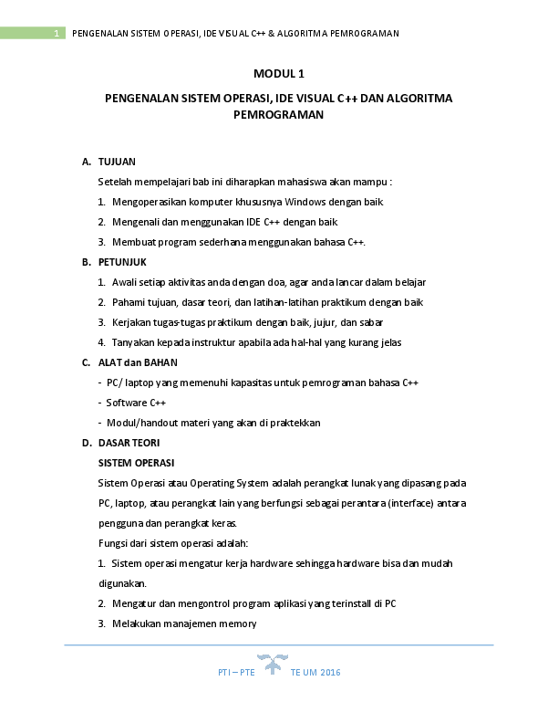 (PDF) PENGENALAN SISTEM OPERASI, IDE VISUAL C++ DAN ALGORITMA PEMROGRAMAN