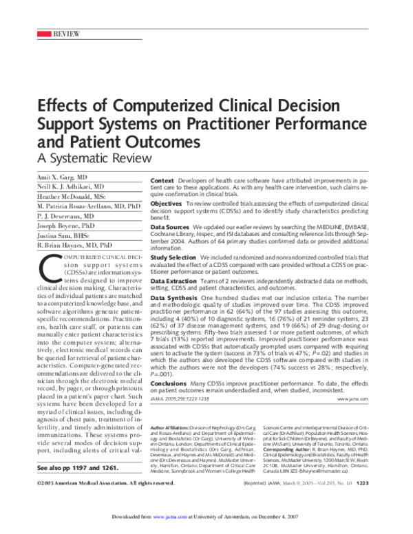 (PDF) Effects of Computerized Clinical Decision Support Systems on Practitioner Performance and ...
