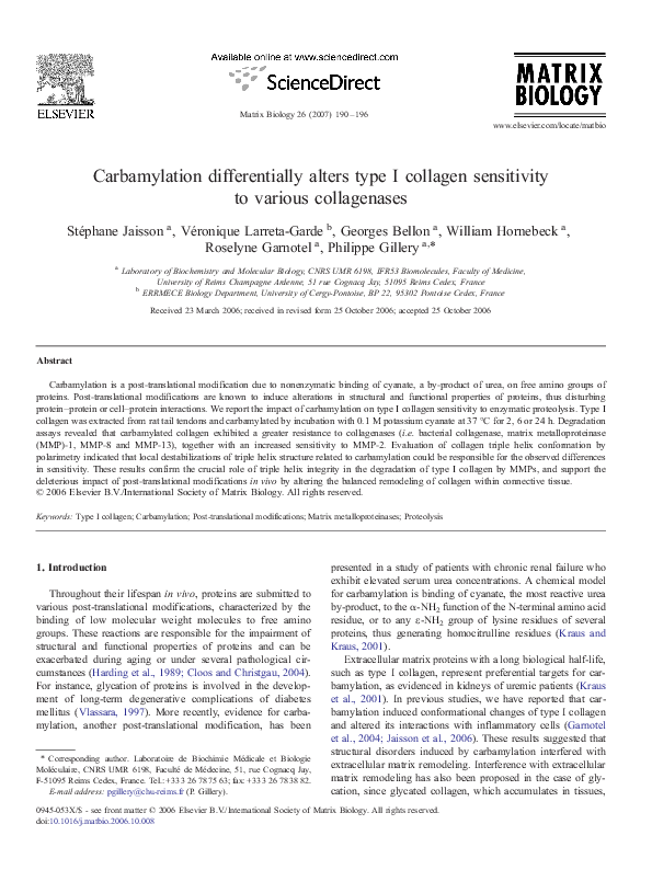 (PDF) Carbamylation differentially alters type I collagen sensitivity ...
