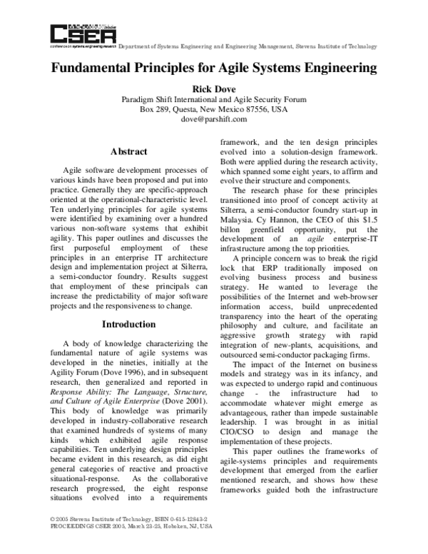 (PDF) Fundamental Principles for Agile Systems Engineering