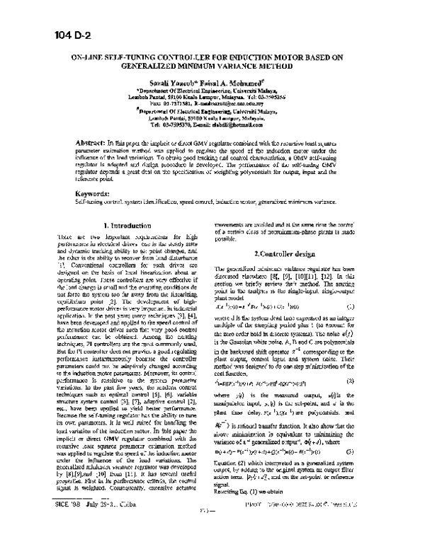 (PDF) Online self-tuning controller for induction motor based on generalized minimum variance method