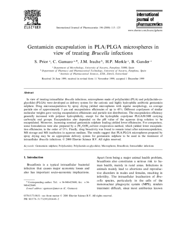 (PDF) Gentamicin encapsulation in PLA/PLGA microspheres in view of ...