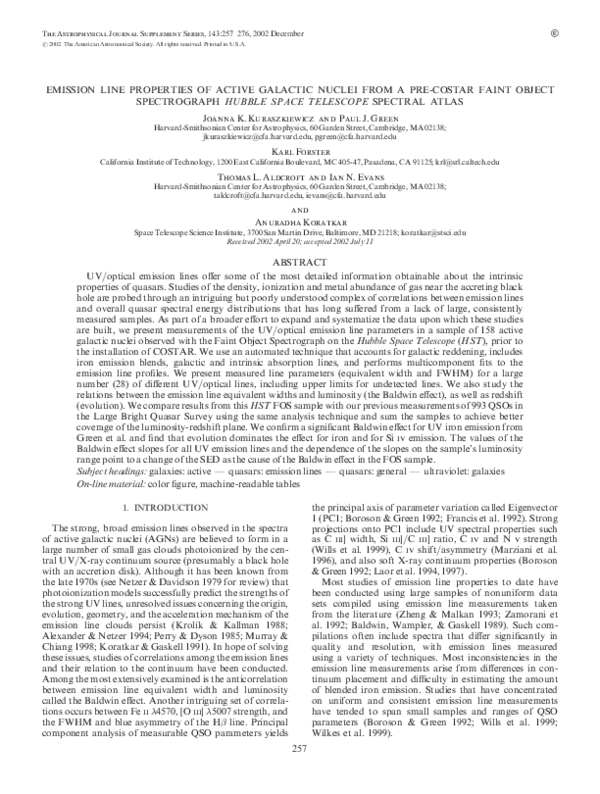 (PDF) Emission Line Properties of Active Galactic Nuclei from a Pre ...