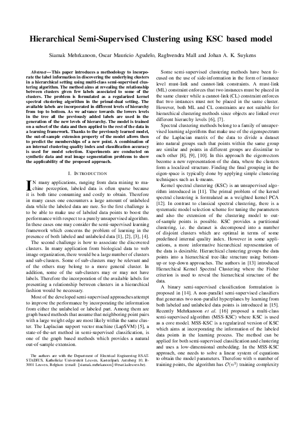(PDF) Hierarchical Semi-Supervised Clustering using KSC based model
