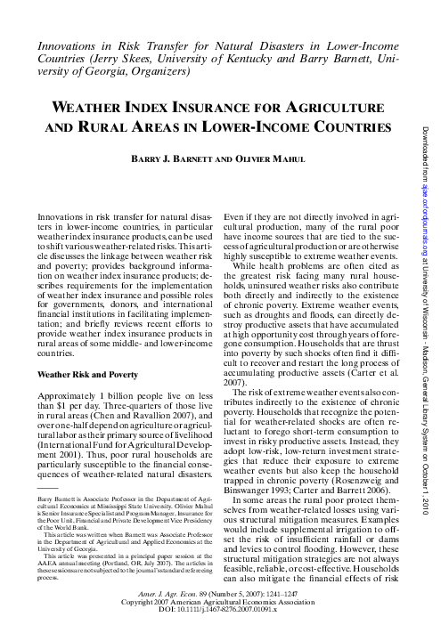 (PDF) Weather Index Insurance for Agriculture and Rural Areas in Lower ...