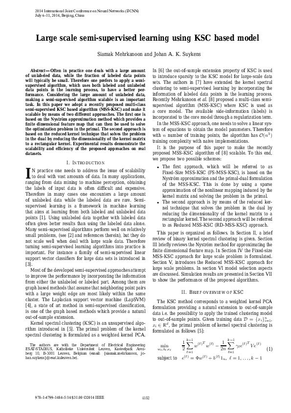 (PDF) Large scale semi-supervised learning using KSC based model
