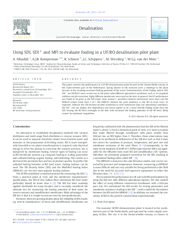 (PDF) Using SDI, SDI+ and MFI to evaluate fouling in a UF/RO ...
