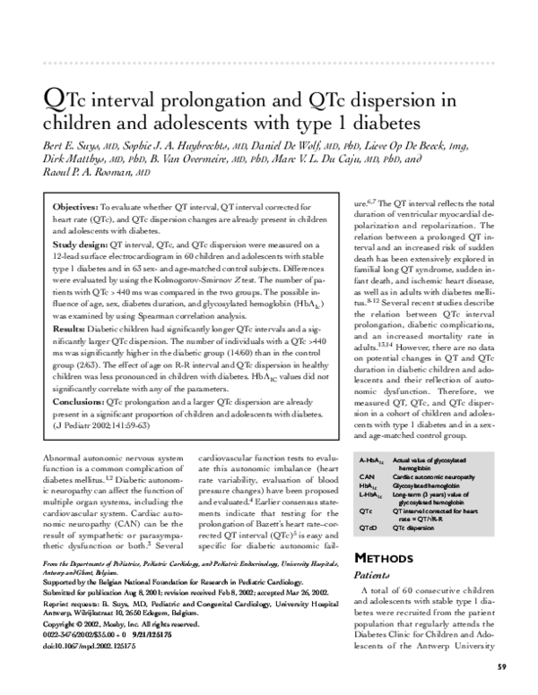 (PDF) QTc interval prolongation and QTc dispersion in children and ...