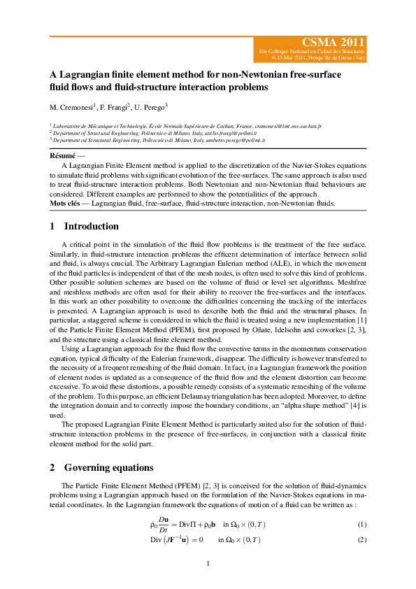 (PDF) A Lagrangian finite element method for non-Newtonian free-surface fluid flows and fluid ...
