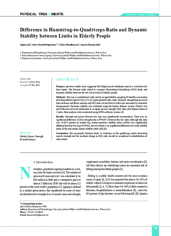 (PDF) Difference in Hamstring-to-Quadriceps Ratio and Dynamic Stability ...