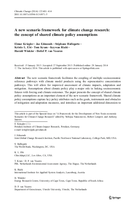 (PDF) A new scenario framework for climate change analysis: The role of ...