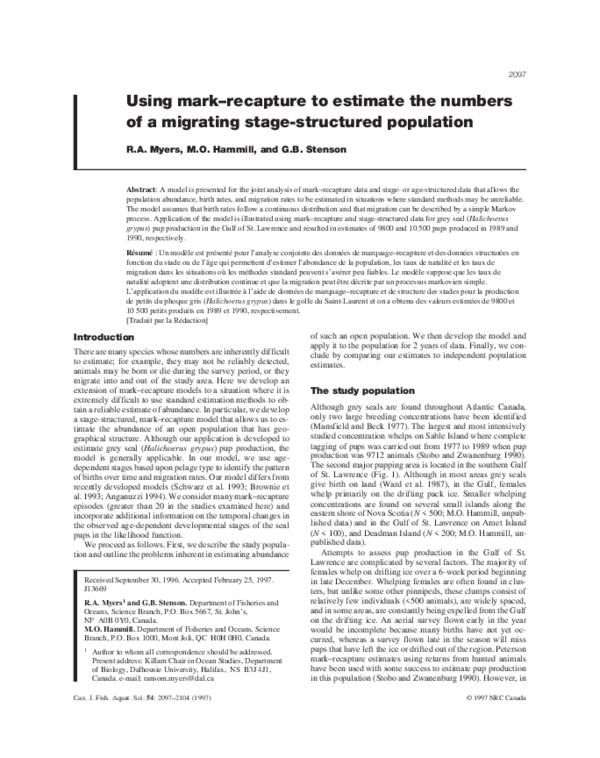 (PDF) Using mark-recapture to estimate the numbers of a migrating stage-structured population