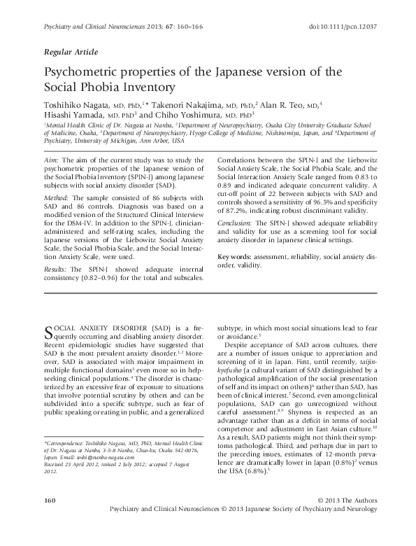 (PDF) Psychometric properties of the Japanese version of the Social ...