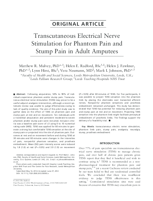 (PDF) Transcutaneous electrical nerve stimulation (TENS) for the treatment of rheumatoid ...