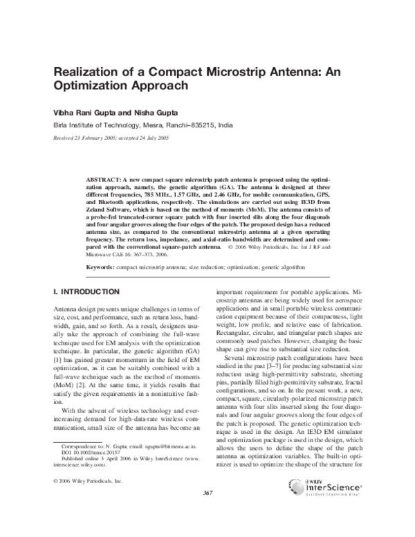 (PDF) Realization of a compact microstrip antenna: An optimization approach