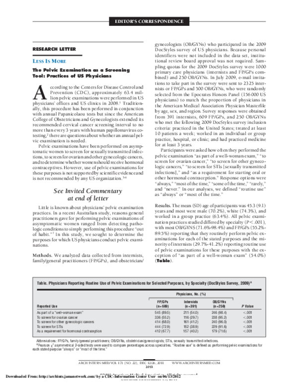 (PDF) The Pelvic Examination as a Screening Tool