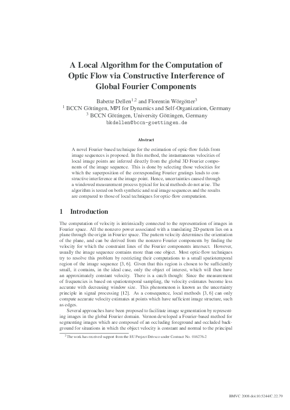 Pdf A Local Algorithm For The Computation Of Optic Flow Via Constructive Interference Of