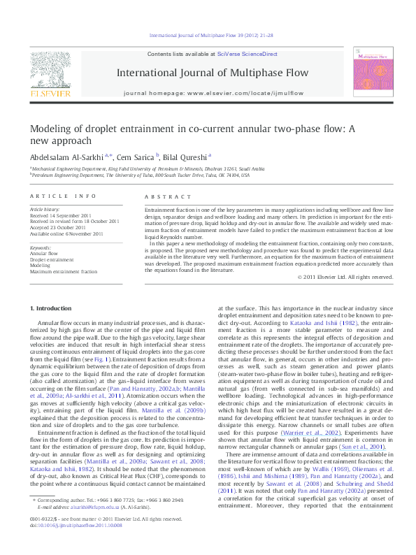 Pdf Modeling Of Droplet Entrainment In Co Current Annular Two Phase