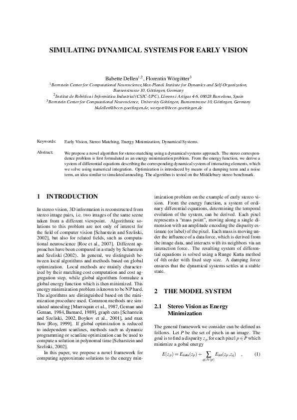 (PDF) Simulating dynamical systems for early vision | Babette Dellen - Academia.edu