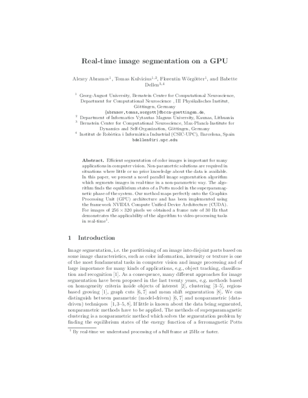 Pdf Real Time Image Segmentation On A Gpu