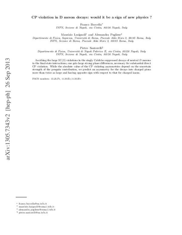 (PDF) CP violation in D meson decays: Would it be a sign of new physics?